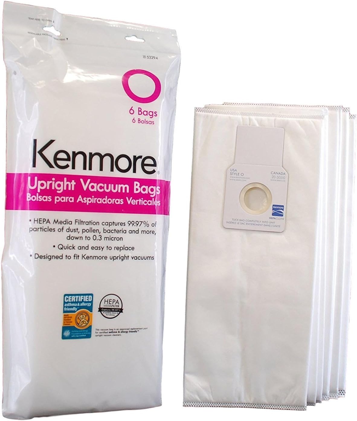 Genuine Kenmore 53294 Type O HEPA Upright Vacuum Bags Pack of 6 ...