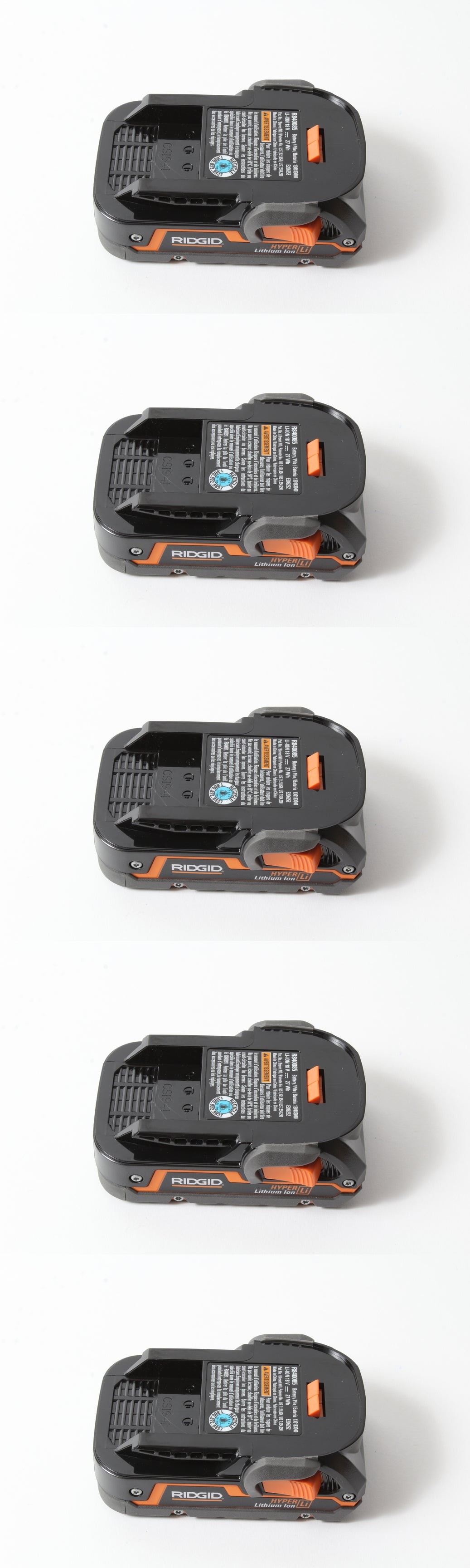 5 Pack Ridgid 130183040 18V 1.5Ah Lithium Ion Battery w Fuel Gauge R86 ...